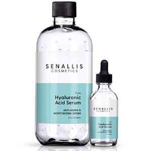 hyaluronic acid serum 8 fl oz and 2 fl oz, made from pure hyaluronic acid, anti aging, anti wrinkle, ultra-hydrating moisturizer that reduces dry skin manufactured in usa