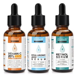 age defying serum 3 pack, vitamin c serum, retinol serum and hyaluronic acid serum – boost skin collagen,hydrate & plump skin, anti aging & wrinkle facial serum