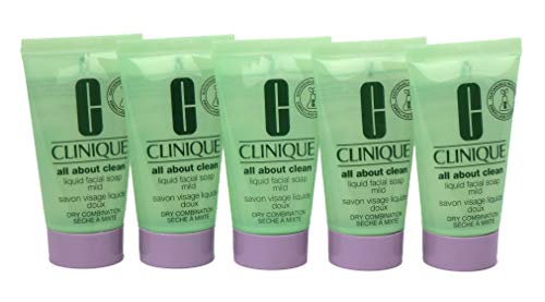 Pack of 5 x Clinique All About Clean Liquid Facial Soap Mild, 1 oz each Sample Size Unboxed