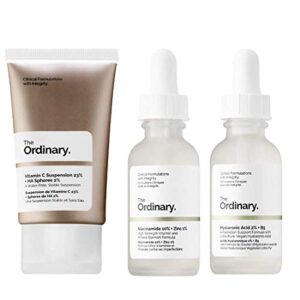 the ordinary facial treatment set! includes vitamin c cream, hyaluronic acid serum and niacinamide serum! brightens, hydrates and reduces skin blemishes! vegan, paraben free & cruelty free!