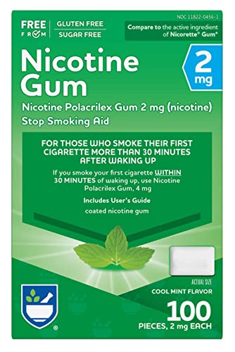 Rite Aid Nicotine Gum, Cool Mint Flavor, 2 mg - 100 Count | Quit Smoking Aid | Nicotine Replacement Gum | Stop Smoking Aids That Work | Chewing Gum to Help You Quit Smoking | Coated Nicotine Gum