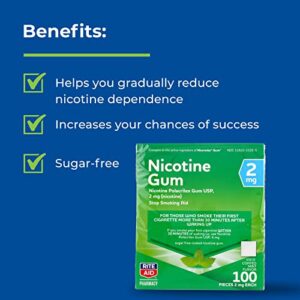 Rite Aid Nicotine Gum, Cool Mint Flavor, 2 mg - 100 Count | Quit Smoking Aid | Nicotine Replacement Gum | Stop Smoking Aids That Work | Chewing Gum to Help You Quit Smoking | Coated Nicotine Gum