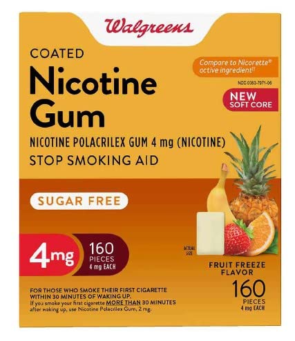 Walgreens Nicotine Coated Gum 4 mg, Stop Smoking Aid, Fruit Freeze Flavor 160 Count