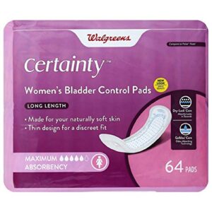 walgreens certainty women’s bladder control pads, maximum absorbency, long length 64 ea (4)