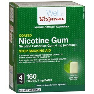 walgreens coated nicotine gum 4mg, cool mint, 160 ea