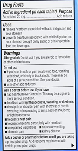 Amazon Basic Care Maximum Strength Famotidine Tablets 20 mg, Acid Reducer for Heartburn Relief, 200 Count ( pack of 1)