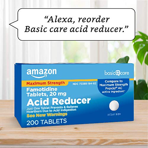 Amazon Basic Care Maximum Strength Famotidine Tablets 20 mg, Acid Reducer for Heartburn Relief, 200 Count ( pack of 1)