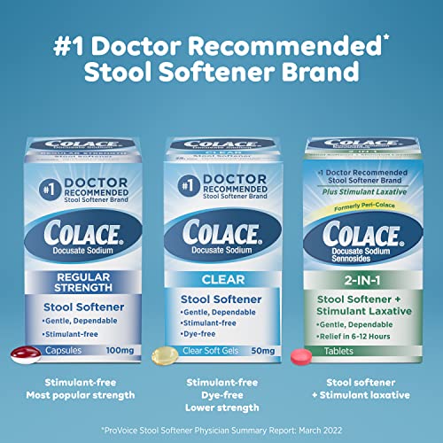 Colace Regular Strength Stool Softener 100 mg Capsules 60 Count Docusate Sodium Stool Softener for Gentle Dependable Relief