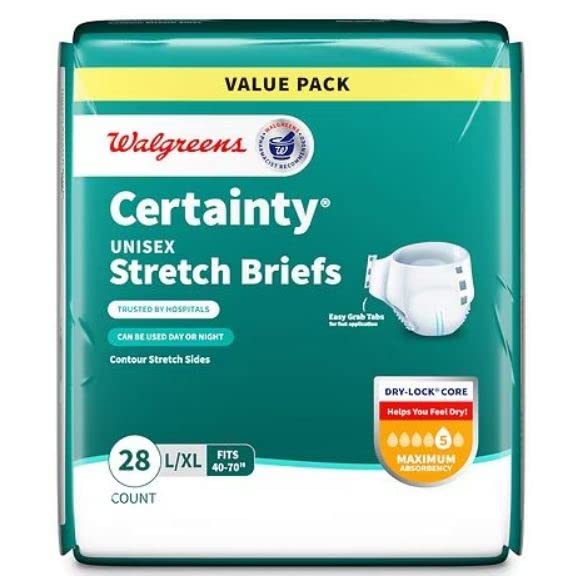 Walgreens Certainty Unisex Adjustable Incontinence Stretch Briefs with Tabs L/XL 28.0ea