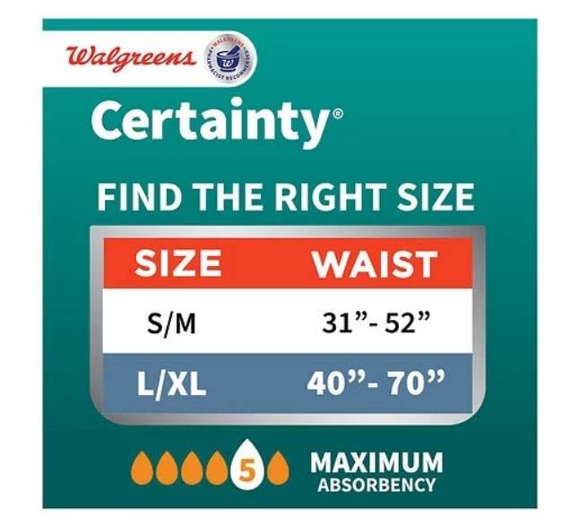 Walgreens Certainty Unisex Adjustable Incontinence Stretch Briefs with Tabs L/XL 28.0ea