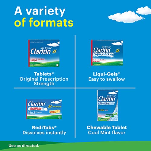 Claritin 24 Hour Non-Drowsy Allergy Medicine Bundle Pack, Prescription Strength Allergy Relief with 10mg Loratadine, Antihistamine, 45ct Tablets and 10ct Liquid Gels