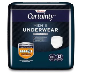 walgreens certainty men’s underwear, maximum absorbency xxl 12.0ea