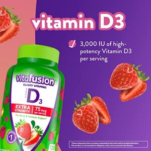 vitafusion Extra Strength Vitamin D3 Gummy, Strawberry Flavored Bone and Immune System Support (1) 120 Count