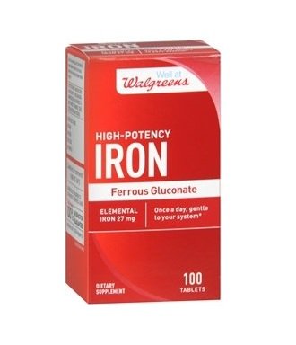 Walgreens High Potency Iron Ferrous Gluconate 27mg, Tablets, 100 ea