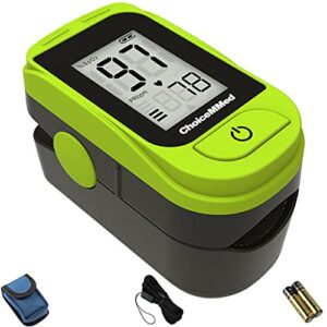 choicemmed light green finger pulse oximeter – blood oxygen saturation monitor – spo2 pulse oximeter – portable oxygen sensor included batteries – o2 saturation monitor carry pouch