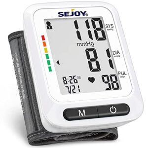 blood pressure monitor xl wrist cuff 5.3-8.5 inch, automatic accurate bp monitor large screen display, 120 reading memory, irregular heartbeat detector home use digital blood-pressure machine