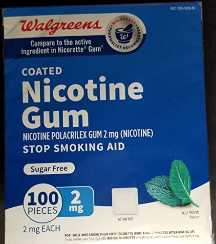 Walgreen Nicotine Polacrilex Gum, 2MG Ice Mint, 100 Pieces, Stop Smoking Aid