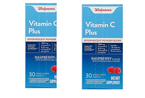 Walgreens Vitamin C Plus Effervescent Powder Blend, Raspberry 30 ct(Pack of 2) Total 60