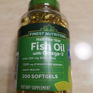 Finest Nutrition Half-The-Size Fish Oil 1200 mg, Softgels, 200 ea