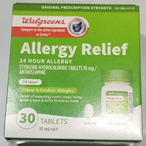 Walgreen Allergy Relief 24 Hour Cetirizine Hygrochloride 10 mg 30 Tablets