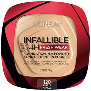 l’oreal paris infallible fresh wear foundation in a powder, up to 24 hour wear, 120 vanilla