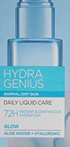 L'Oreal Paris Skincare Hydra Genius Daily Liquid Care Oil-Free Face Moisturizer for Normal to Dry Skin, Hyaluronic Acid Moisturizer for Face with Aloe Water and Hyaluronic Acid, 3.04 fl. oz.