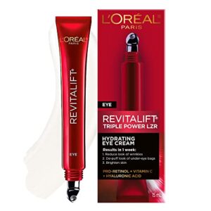 l’oreal paris skincare revitalift triple power anti-aging eye cream, under eye treatment, with pro retinol, hyaluronic acid & vitamin c to reduce wrinkles, de-puff and brighten skin, 0.5 fl. oz.