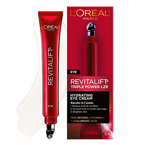 L'Oreal Paris Skincare Revitalift Triple Power Anti-Aging Eye Cream, Under Eye Treatment, with Pro Retinol, Hyaluronic Acid & Vitamin C to reduce wrinkles, de-puff and brighten skin, 0.5 fl. oz.