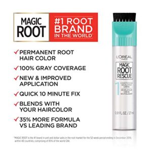 L'Oreal Paris Magic Root Rescue 10 Minute Root Hair Coloring Kit, Permanent Hair Color with Quick Precision Applicator, 100 percent Gray Coverage, 4 Dark Brown, 1 kit (Packaging May Vary)