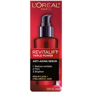 L'Oreal Paris Skincare Revitalift Triple Power Concentrated Face Serum Treatment with Hyaluronic Acid and Pro-Xylane, Hyaluronic Acid Serum, Anti-Aging Facial Serum to Repair Wrinkles, 1 oz