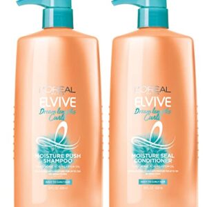 L'Oreal Paris Elvive Dream Lengths Curls Shampoo and Conditioner 2PK, Paraben-Free with Hyaluronic Acid and Castor Oil. Best for wavy hair to curly hair, 1 kit