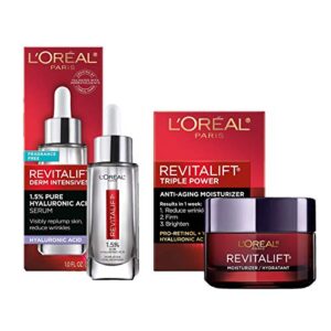 L'Oreal Paris Revitalift Triple Power Anti-Aging Face Moisturizer & Hyaluronic Acid Face Serum, Paraben & Fragrance Free Regimen Kit, 2 Count