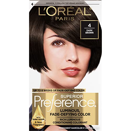 L'Oreal Paris Superior Preference Fade-Defying + Shine Permanent Hair Color, 4 Dark Brown, Pack of 1, Hair Dye