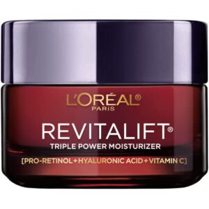 l’oreal paris skincare revitalift triple power anti-aging face moisturizer with pro retinol, hyaluronic acid & vitamin c to reduce wrinkles, firm and brighten skin, 1.7 oz