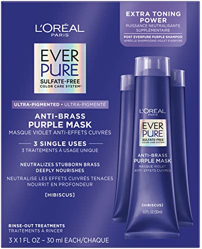 L'Oreal Paris EverPure Ultra Pigmented Anti Brass Purple Rinse-Out Mask for Bleached, Blonde or Highlighted Hair, 3 Ounce