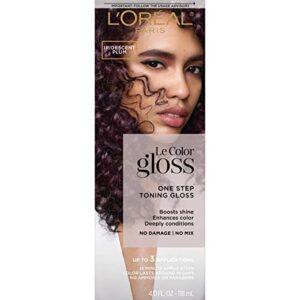 l’oreal paris le color gloss one step in-shower toning hair gloss, neutralizes brass, conditions & boosts shine, iridescent plum purple, 4 ounce