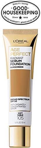 L'Oreal Paris Age Perfect Radiant Serum Foundation with SPF 50, Soft Sable, 1 Ounce