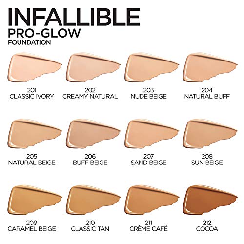 L'Oreal Paris Makeup Infallible Up to 24HR Pro-Glow Foundation, 205 Natural Beige, 1 fl; oz. (Pack of 4)