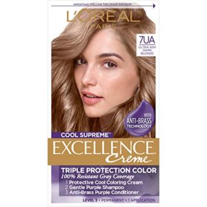 l’oreal paris excellence cool supreme permanent hair color, ash, 100 percent gray coverage hair dye, anti-brass regimen includes gentle shampoo, and an anti-brass conditioner