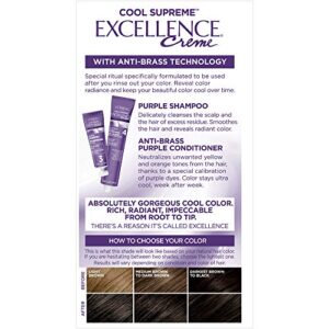 L'Oreal Paris Excellence Cool Supreme Permanent Hair Color, Ash, 100 Percent Gray Coverage Hair Dye, Anti-Brass regimen includes gentle shampoo, and an anti-brass conditioner