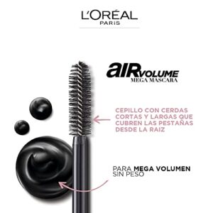 L'Oreal Paris Makeup Air Volume Mega Mascara, Lightweight & Long-lasting Volumizing Mascara for Voluminous Eyelashes, Washable Black, 0.3 Fl Oz