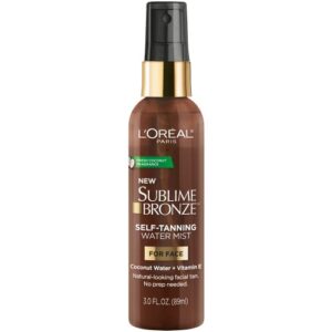 l’oreal paris sublime bronze self tanning facial mist, water-based formula, coconut water & vitamin e, 3 fl. oz