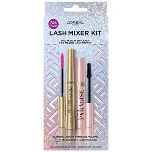 l’oreal paris makeup voluminous lash paradise mascara for eyelash volume and l’oreal telescopic mascara for lengthening lashes, blackest black, 1 count of each