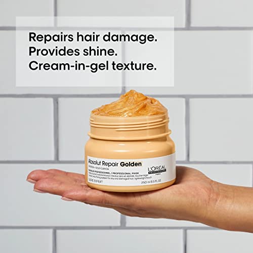 L'Oreal Professionnel Absolut Repair Golden Mask | Repairs Damage & Provides Shine | With Quinoa & Proteins | For Fine to Medium, Dry, & Damaged Hair | 8.5 Fl. Oz.