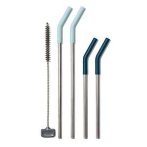 oxo good grips 5-piece set (blue/green) reusable straws