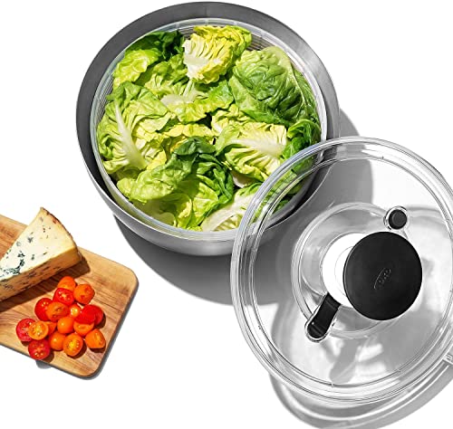 OXO Steel Salad Spinner, 6-2/74-Quart, Stainless Steel