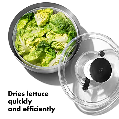 OXO Steel Salad Spinner, 6-2/74-Quart, Stainless Steel