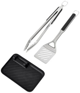 oxo good grips grilling tools, 3pc set-tongs, turner rest, black