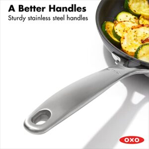 OXO Good Grips Pro 10 Piece Cookware Pots and Pans Set, 3-Layered German Engineered Nonstick Coating, Stainless Steel Handle, Dishwasher Safe, Oven Safe, Black