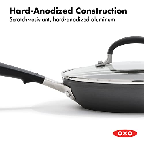 OXO Good Grips 8" Frying Pan Skillet with Lid, 3-Layered German Engineered Nonstick Coating, Stainless Steel Handle with Nonslip Silicone, Black